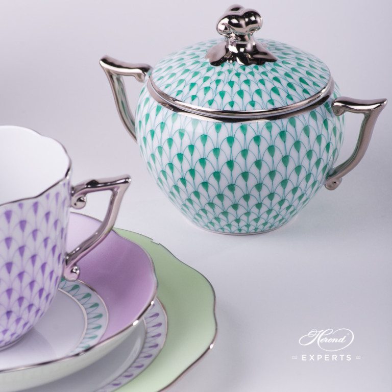 Mini Breakfast Set - Lilac Fishnet with Platinum and Green - Herend Experts