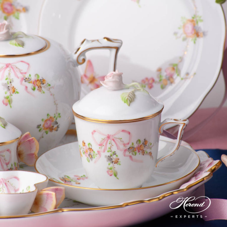Tea Set for Two People w. Special Cup - Eden Pink - Herend Experts