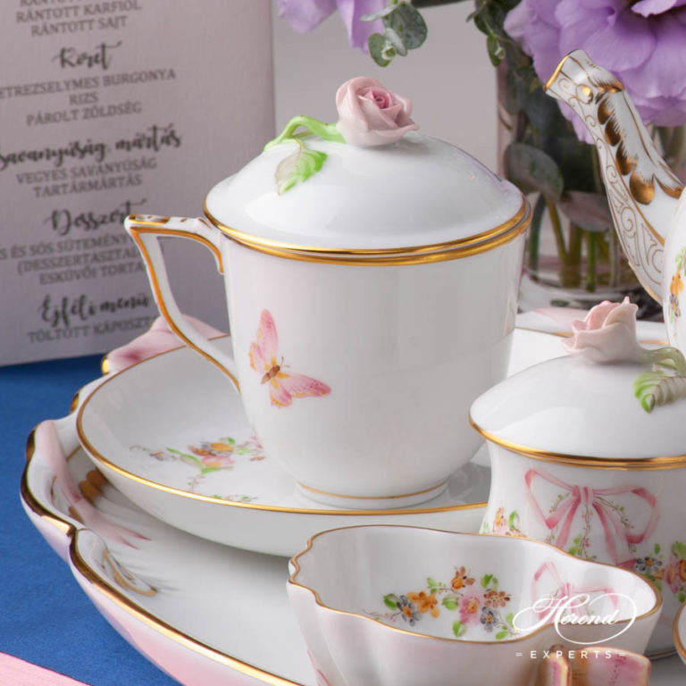 Tea Set for Two People w. Special Cup - Eden Pink - Herend Experts