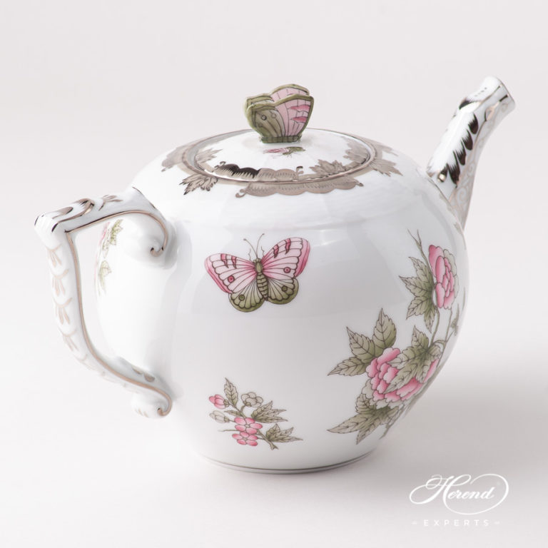 Teapot w. Butterfly Knob - Large - Queen Victoria Platinum - Herend Experts