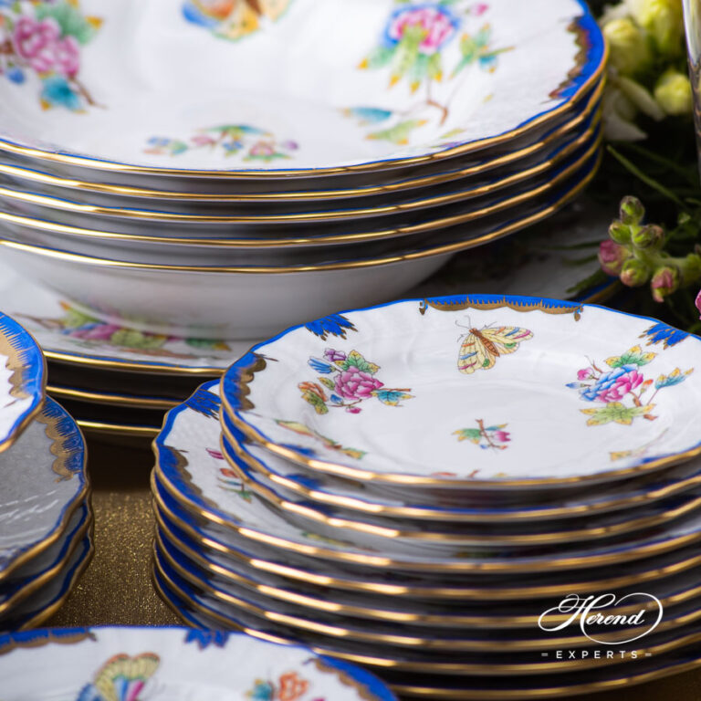 Dinner Set for Six People - Queen Victoria Navy Blue Edge - Herend Experts